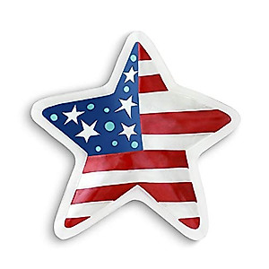 Patriotic American Star Red White Blue 13 x 13 Glass Independence Day Platter