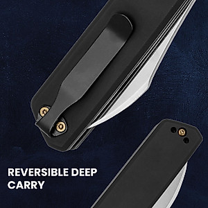 Kizer Klipper EDC Knife 3.15 In 3V Steel Blade, Black Aluminum Handle Pocket Knife with Front Flipper Opener, V3580C1