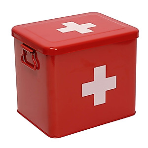 Xbopetda First Aid Kit, First Aid Medicine Supplies Bin - 2-Tier Metal Medicine Storage Tin, First Aid Box with Removable Tray for Home Emergency Tool Set-Red