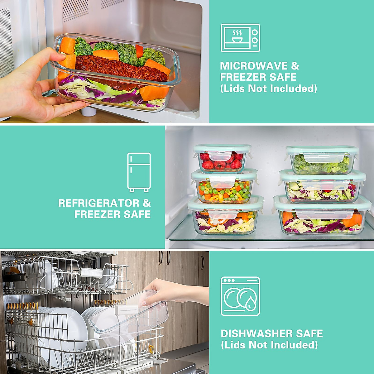 Moretoes 9pcs Glass Meal Prep Container, Glass Food Storage Containers with Lids, Meal Prep Lunch Boxes, Airtight, Glass, Leakproof Containers Set, Glass Food Storage Containers with Lids