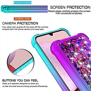 YZOK for Galaxy A14 5G Phone Case,Samsung A14 5G Case,with HD Screen Protector,Gradient Quicksand Glitter Liquid Floating Cute Phone Case for Samsung Galaxy A14 5G (Teal/Purple)