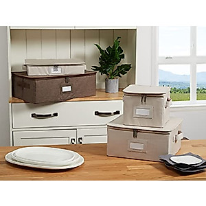 Covermates Keepsakes Flatware Storage Box – Stackable, Reinforced Handles, China Storage-Beige Heather