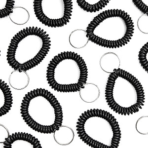 Juvale 100 Pack Spiral Coil Wrist Keychains, Stretchy Wristband Bracelet Key Rings (Black)