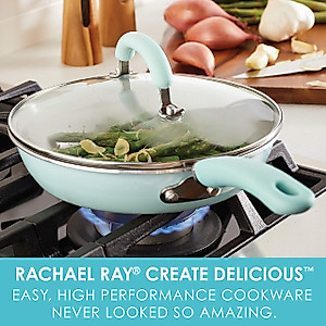 Rachael Ray Create Delicious Deep Nonstick Frying Pan / Fry Pan / Skillet with Lid - 9.5 Inch, Blue