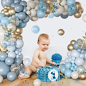 Dusty Blue Gold White Balloon Garland Arch Kit 146 Pcs Blue White Sand Gold Balloons Garland Kit Include Blue Gold White Balloons for Baby Shower Wedding Birthday Bridal Party Decorations