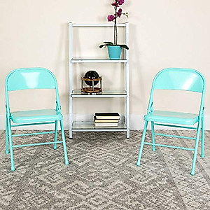 Flash Furniture 2 Pack HERCULES COLORBURST Series Tantalizing Teal Triple Braced & Double Hinged Metal Folding Chair