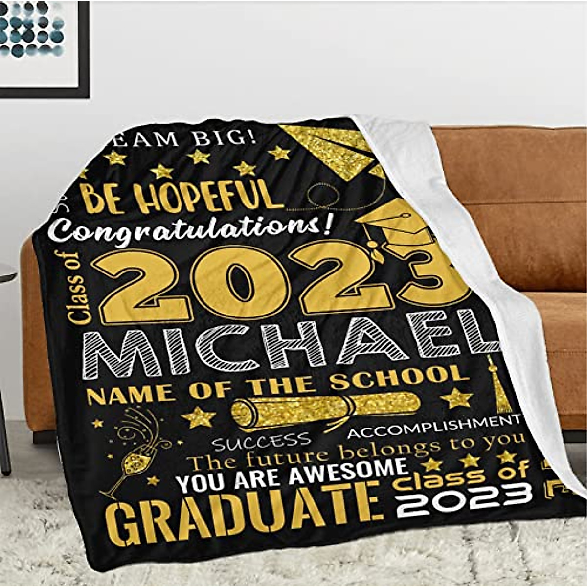 AOUER Personalized Graduation Blanket Gifts 2023,Custom Name Graduation Blanket College Gift,Graduation Party Supplies for Him&Her Graduation Blanket Decorations,High School Class of 2023 Gift-30x40In