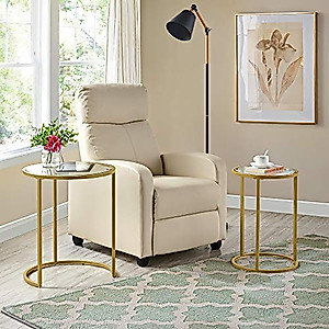 Yaheetech Round Nesting Side Table Stacking Coffee Table, Set of 2 Circular Modern End Tables w/Metal Frame & Tempered Glass Top & Protective Foot Pads for Small Space Living Room Bedroom Office