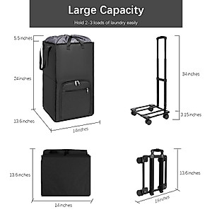 Bukere Extra Large Rolling Laundry Basket with Wheels, 90L Freestanding Collapsible Laundry Hamper Bag for Clothes Storage, Removable Wheeled Cart for College Dorm Apartment Laundry Room Bathroom