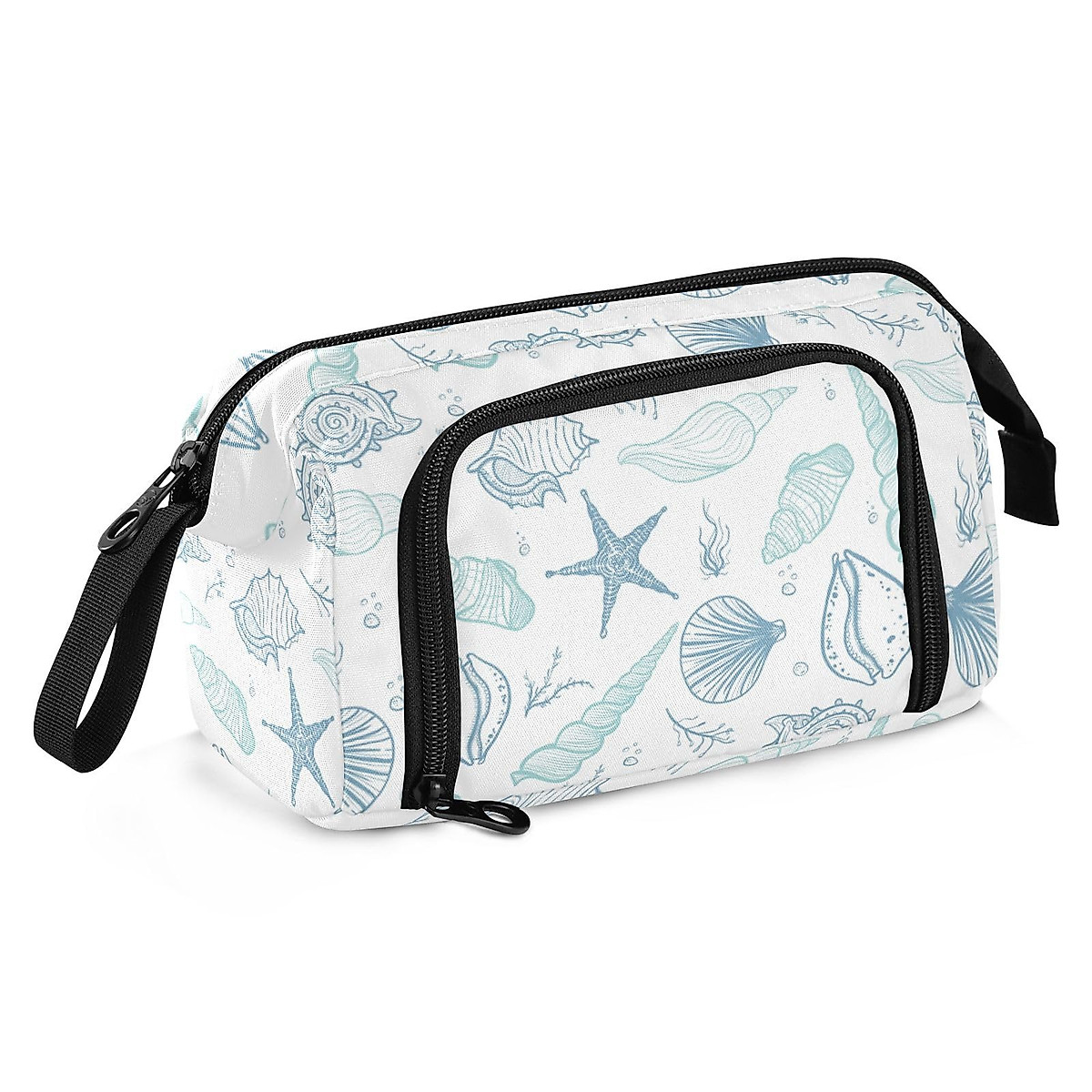 MCHIVER Seashells Starfish Seaweed Corals Pencil Case Large Capacity Pencil Pouch with Compartments Pencil Box with Zipper Pencil Case Organizer for Kids Girls Boys Adults