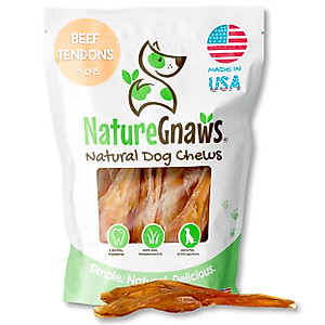 Nature Gnaws USA Beef Tendons for Dogs (8oz) - Mixed Thickness - Long Lasting for Aggressive Chewers - Premium Natural Beef Dog Chew Treats - Rawhide Free