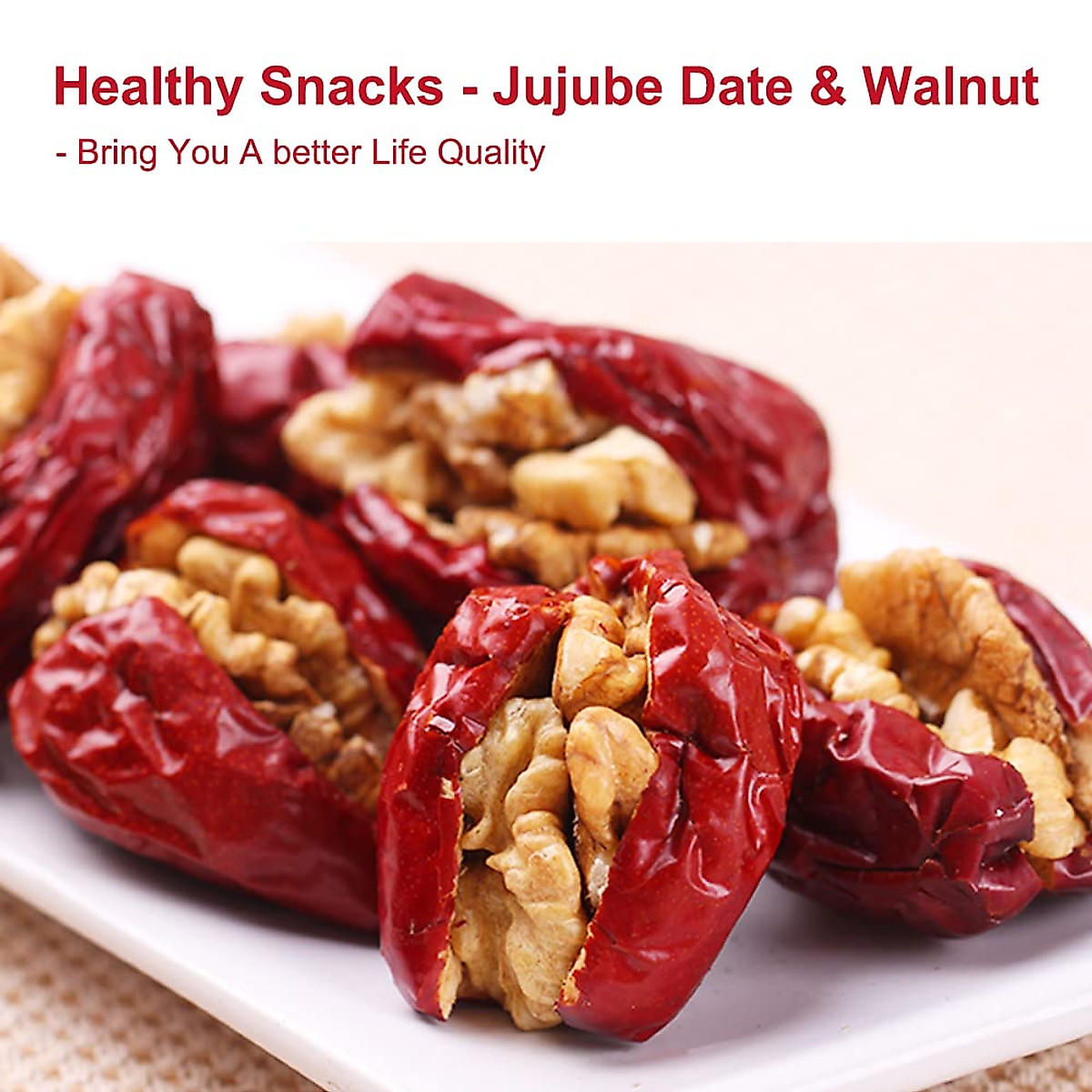 EAPC Dried Date and Walnut, 20 Individually Wrapped for Freshness, Healthy Snack No Sugar Added Seedless Dried Jujube Dates with Walnut, Perfect Holiday Birthday Gift for Friends & Family, 300g/10.6oz