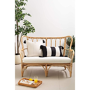 Hofdeco Modern Boho Patio Indoor Outdoor Lumbar Pillow Cover ONLY for Backyard, Couch, Sofa, Black Stripes, 12"x20", Set of 2