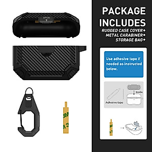 Winproo Armor Airpods Pro Case Cover with Lock Clip, Military Hard Shell Full-Body Shockproof Protective Case Skin with Keychain for Airpods Pro (Black)