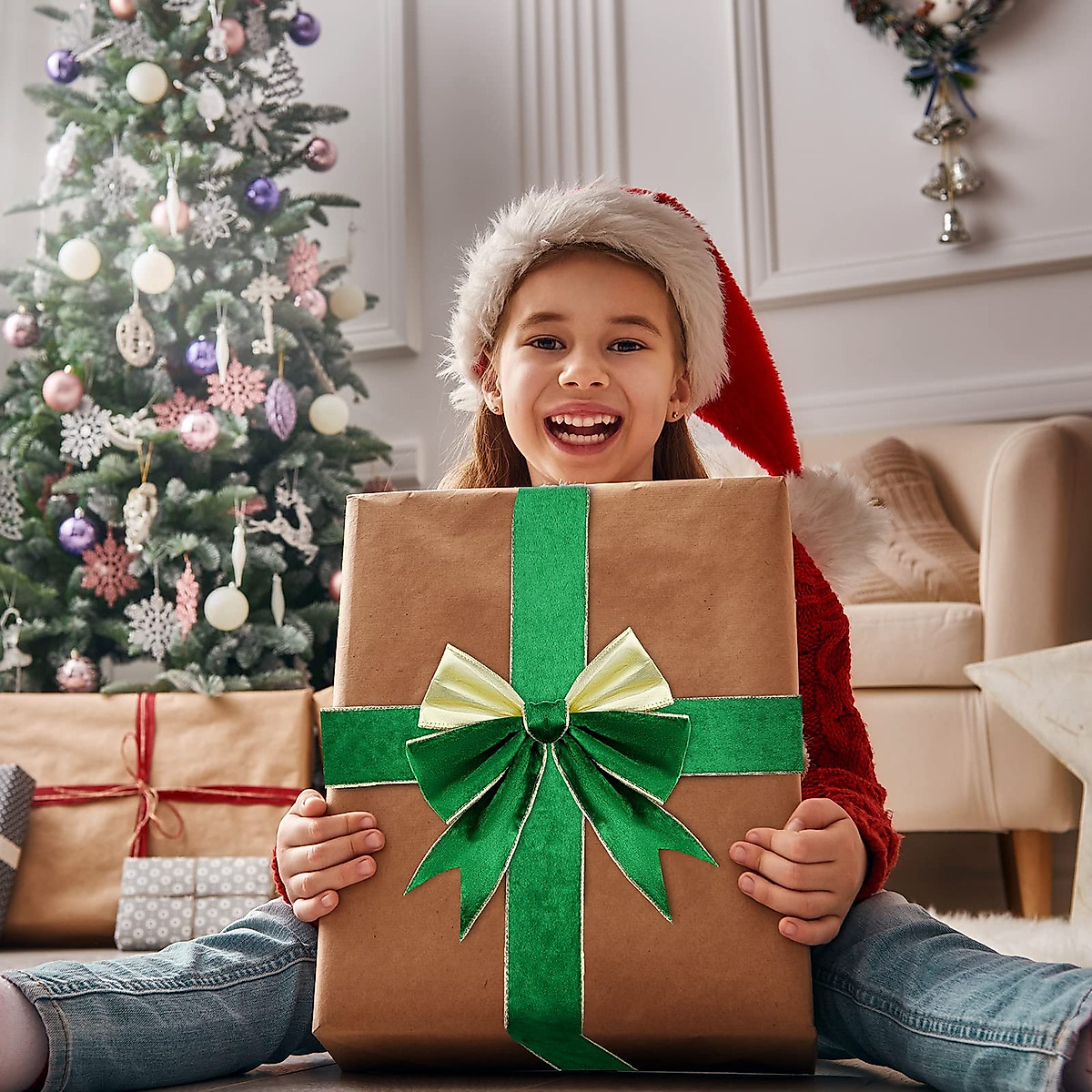 MTLEE Velvet Ribbon Iron Wired 10 Yard Gold Ribbon Soft Velvet Ribbon Fabric Gold Ribbon for Wedding Decor Gift Wrapping, Crafts, and Decorations with Metallic Gold Backing(Green Gold,2.5 Inch)