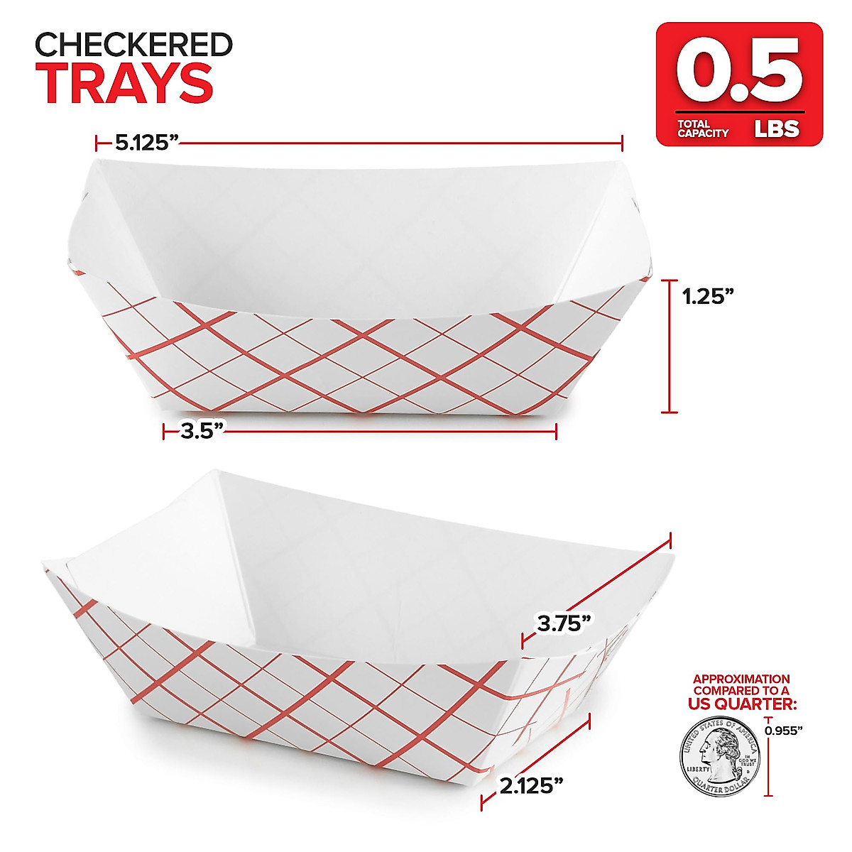 Extra Small Paper Food Boats (250 Pack) .5 Lb Disposable Red & White Checkered Paper Food Trays, Eco Friendly Paper Food Trays, Serving Boats for Concession Food & Condiments, Kid Size 3.75" x 2"