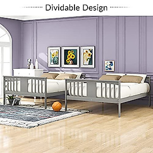 Voohek Full Over Full Bunk Bed with Ladder, Wood Bedframe Full-Length Guardrail for Kids, Teens, Bedroom, Home Furniture, No Box Spring Required, Gray