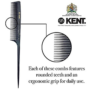 Kent SPC82 Salon-Style Dressing Cutting Comb with Fine Teeth - Tail Comb Professional Barber Haircut Comb for Styling and Teasing for All Hair Types - Kent Quality Handmade Barber Supplies