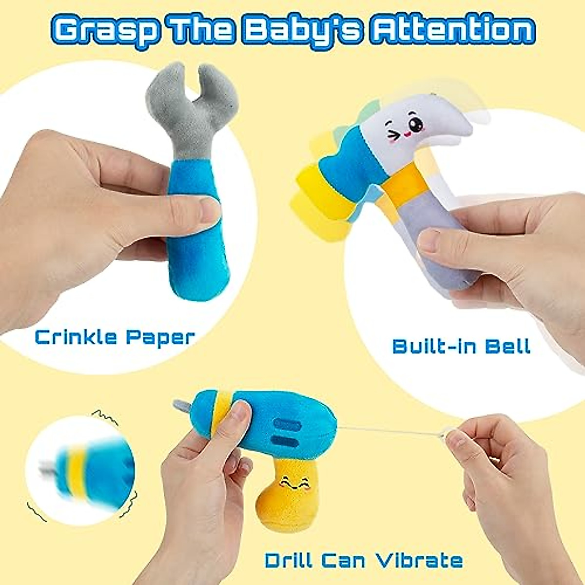 teytoy My 1st Toolbox Playset, Baby Tool Set for 1 Year Old, Pretend Play Construction Toy with Zippered Tool Box, Montessori Stem Plush Tool Kit Toys Birthday Gift for Toddlers Girls Boys