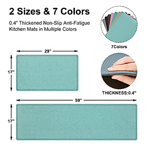 AUTODECO Kitchen Mats and Rugs Set of 2 - Cushioned Anti-Fatigue Kitchen Rug for Floor Washable 17"x29" +17"x59", Turquoise