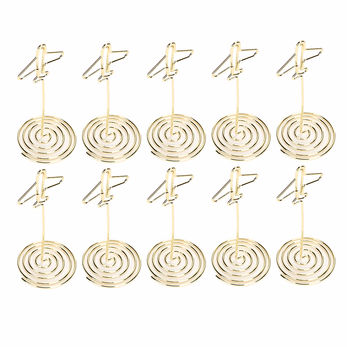 Cyrank 10pcs Table Number Holders, 3.9in Gold Place Card Holders Centerpieces Photo Holder Clips Wire Picture Clips Airplane Design Memo Note Photo Stand