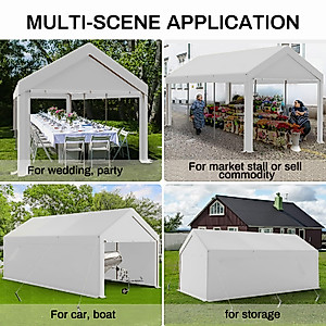 Outdoor Carport 10x20ft Heavy Duty Car Tent, Portable Garage Canopy Storage Shed, Car Shelter with Detachable Side Walls&Doors, All-Season Tarp for Car and Boat D White