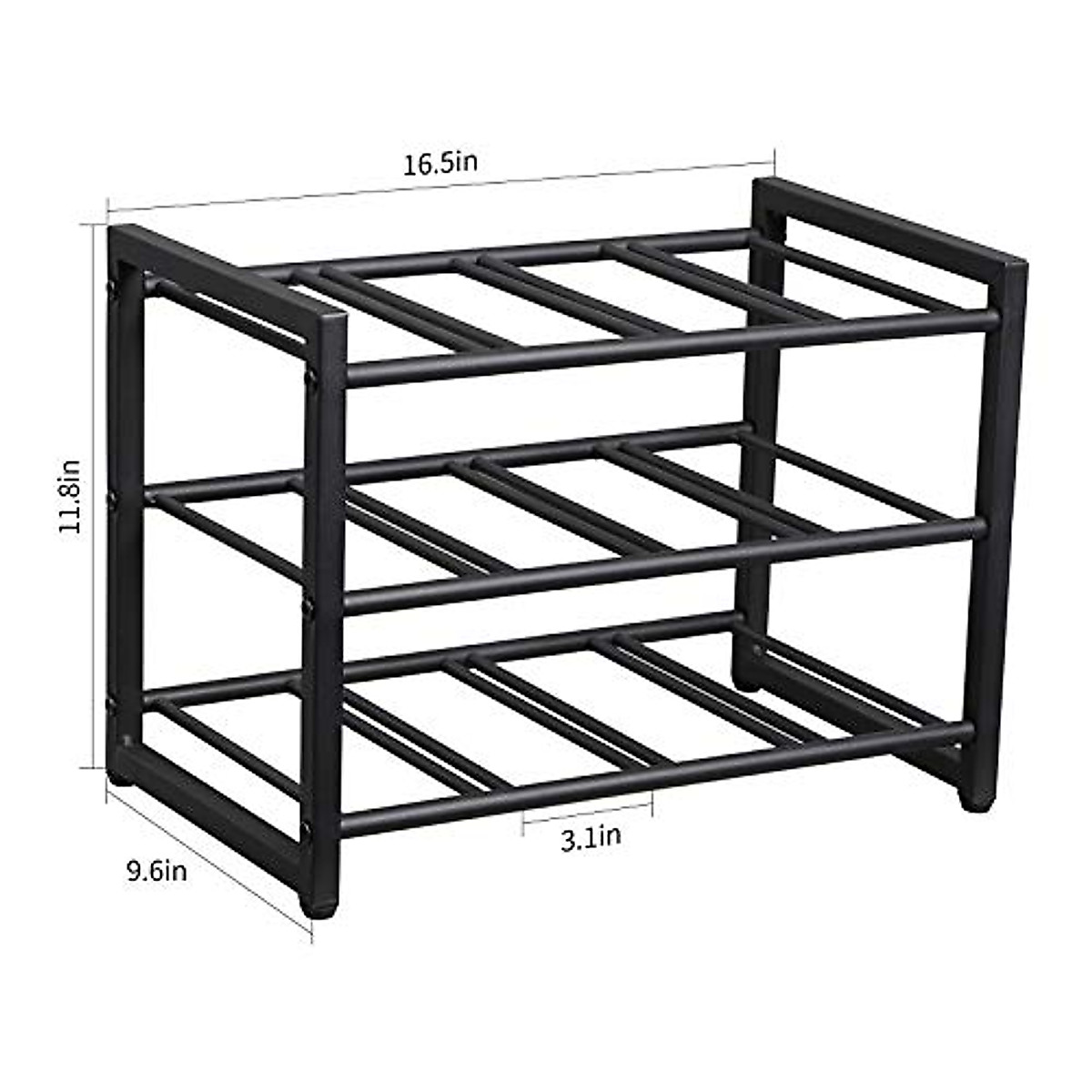 OROPY Wine Rack Freestanding Floor Counter, 3 Tier Display Storage Wine Rack for Countertop, 12 Bottles Wine Rack for Liquor Shelf (Metal Black)