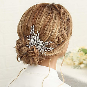 Easedaily Bride Wedding Hair Comb Silver Crystal Hair Pieces Rhinestone Headpieces Bridal Hair Clip Side Combs Hair Accessories for Women and Girls