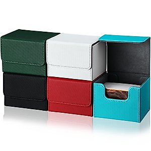 Weewooday 5 Pcs Leather Deck Card Boxes Large Size Deck Game Box Trading Card Storage Box Card Storage Fit 100 Plus Sleeved Cards Magnetic Playing Card Holder Compatible with MTG TCG, 5 Colors
