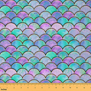 Mermaid Fabric by The Yard, Kids Fish Scales Decorative Fabric, Girly Rainbow Upholstery Fabric for Chairs, Ocean Life Sea Animal Waterproof Fabric, Upholstery and Home Accents 1 Yard