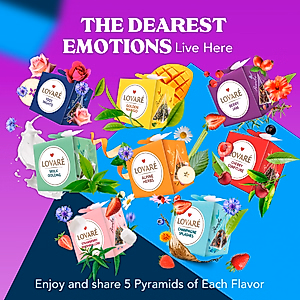 LOVARE Assorted Tea Pyramid Bags 45 Pack - Made in Ukraine - 9 Tastes of Tea Sampler Pyramids - Assortment with Black and Green Tea, Fruits, Flowers, Berries - Flavored Gift Box