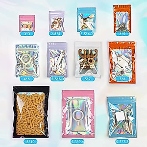 100 pack mylar bags holographic smell proof packaging bag for small bussiness resealable zipper sealable pouch bags sample, jewelry, lipgloss, food,soap,electronic supplies（3.5×4.7 inch,black）