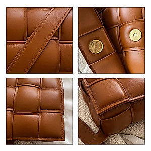 JBB Women Shoulder Bag Purse Woven Crossbody Handbags Small Square Bags Designer Handbag Padded Cassette Clutch Brown