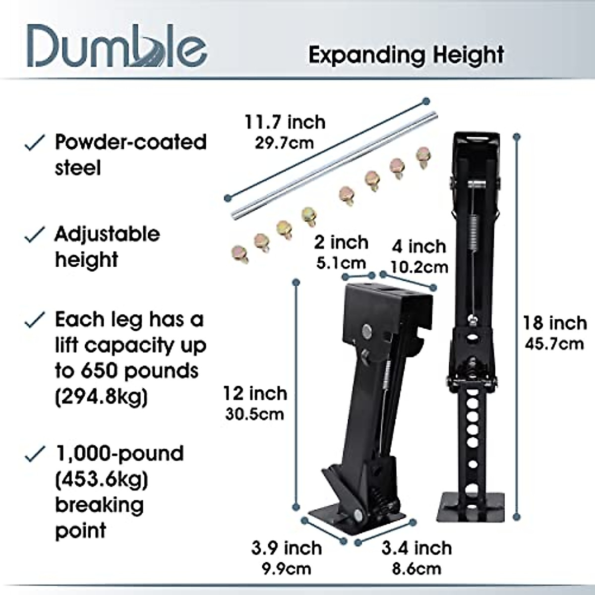 Dumble RV Stabilizer Jacks - 4pk Attachable Telescoping Travel Trailer Jack Stabilizer Stands and Jack Rod