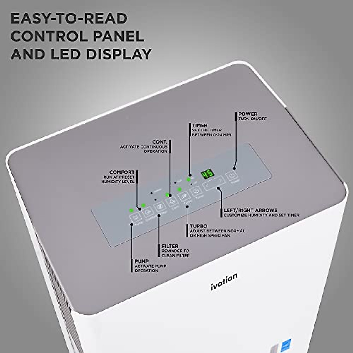 Ivation 4,500 Sq. Ft Energy Star Dehumidifier With Pump, Large Capacity Compressor De-humidifier for Big Rooms and Basements with Continuous Drain Hose Connector and Pump, Auto Shutoff and Restart
