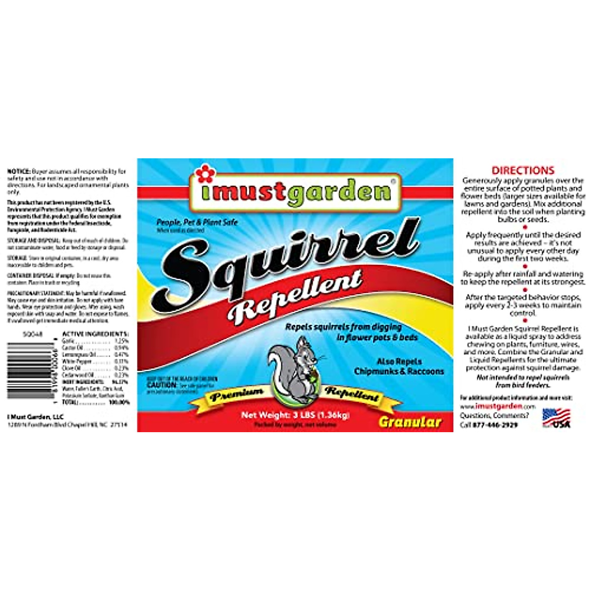 I Must Garden Squirrel Repellent - 3lb Granular - Stops Digging in Flower Pots and Beds