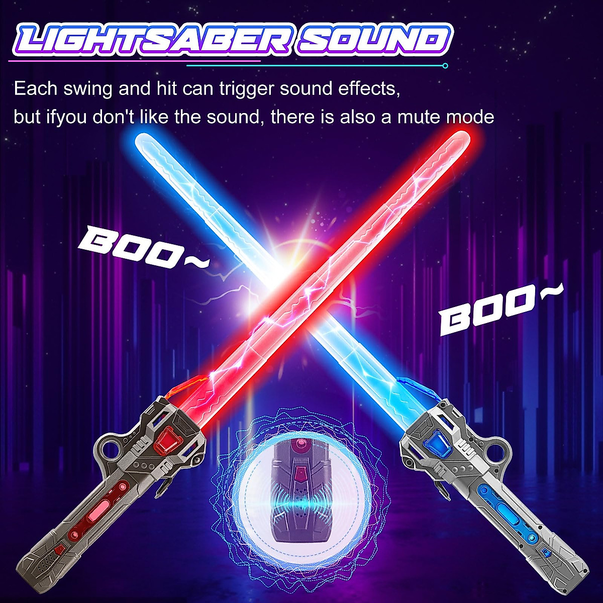 JONEG Lightsaber Light Sabers for Kids - 2 PCS, 7 Color, FX Sound 2 in1 Double-Bladed LED Expandable Lightsabers for Kids Set, Gift for 8 9 10 11 12 Year Old Girls/Boys