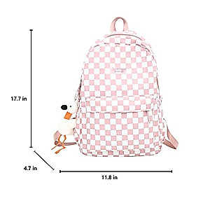 Checkerboard Light Academia Aesthetic Backpack for Teen Girls Cute Plaid Preppy Backpack with Plushies School Bag (D)