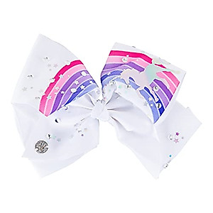Signature Jojo Siwa Bow Collection - Large Hair Bow for Girls - Hair accesories for girls - White with Rainbow