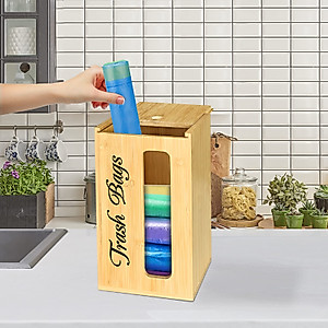 Trash Bag Holder for Kitchen Organizers and Storage, Bamboo Farmhouse Plastic Bag Holder Wall Mounted, Trash Bag Dispenser for Kitchen Countertop, Cabinet, Under Sink, Laundry Room Organization