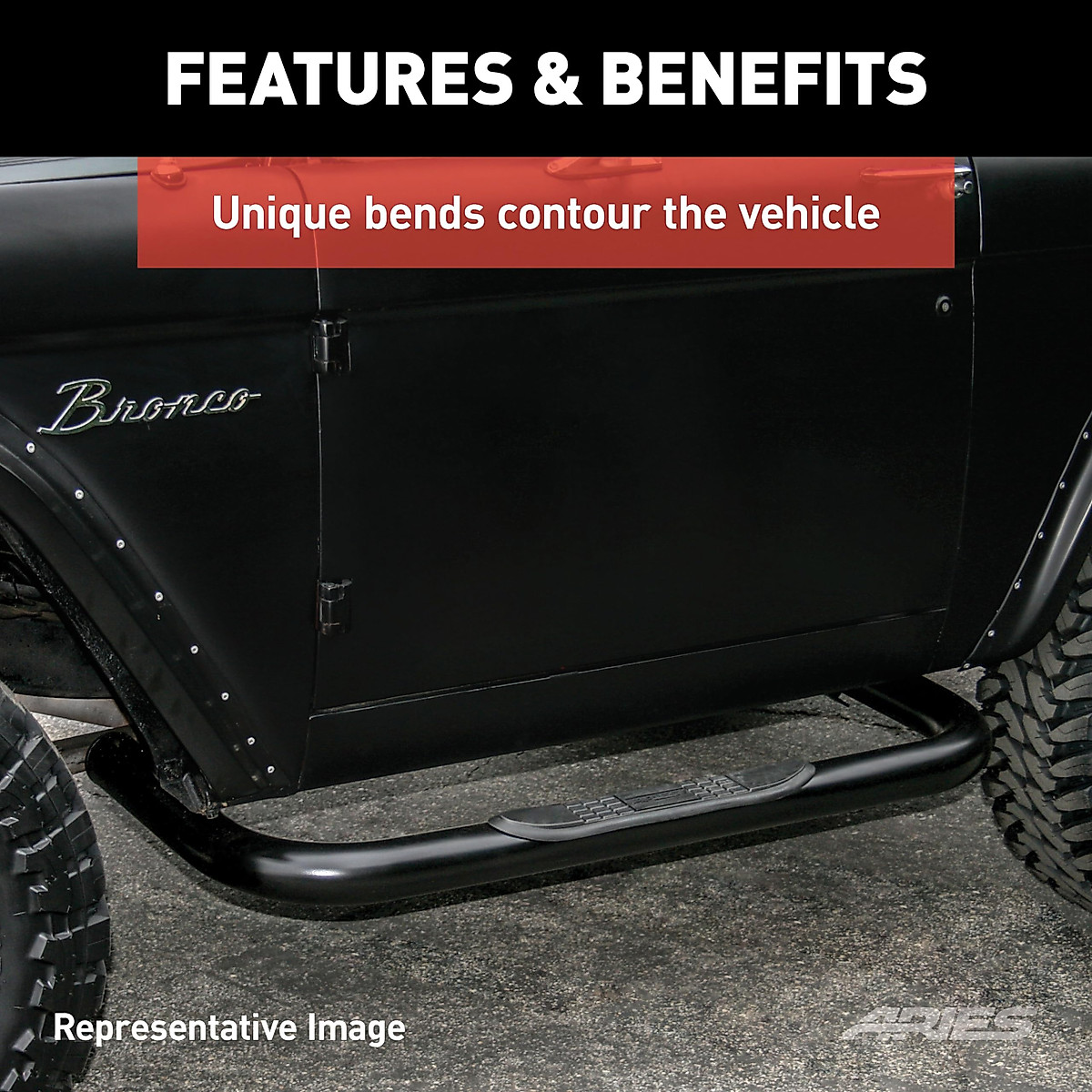 ARIES 204017 3-Inch Round Black Steel Nerf Bars, No-Drill, Select Chevrolet Silverado, GMC Sierra 1500, 2500, 3500 HD