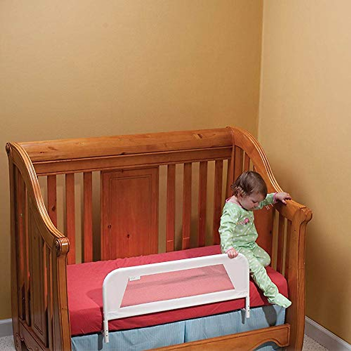 KidCo Quick Assembly Convertible Mesh and Steel Telescopic Toddler Crib Bed Rail Guard for Infants and Toddlers, 13 to 14 Inches, White