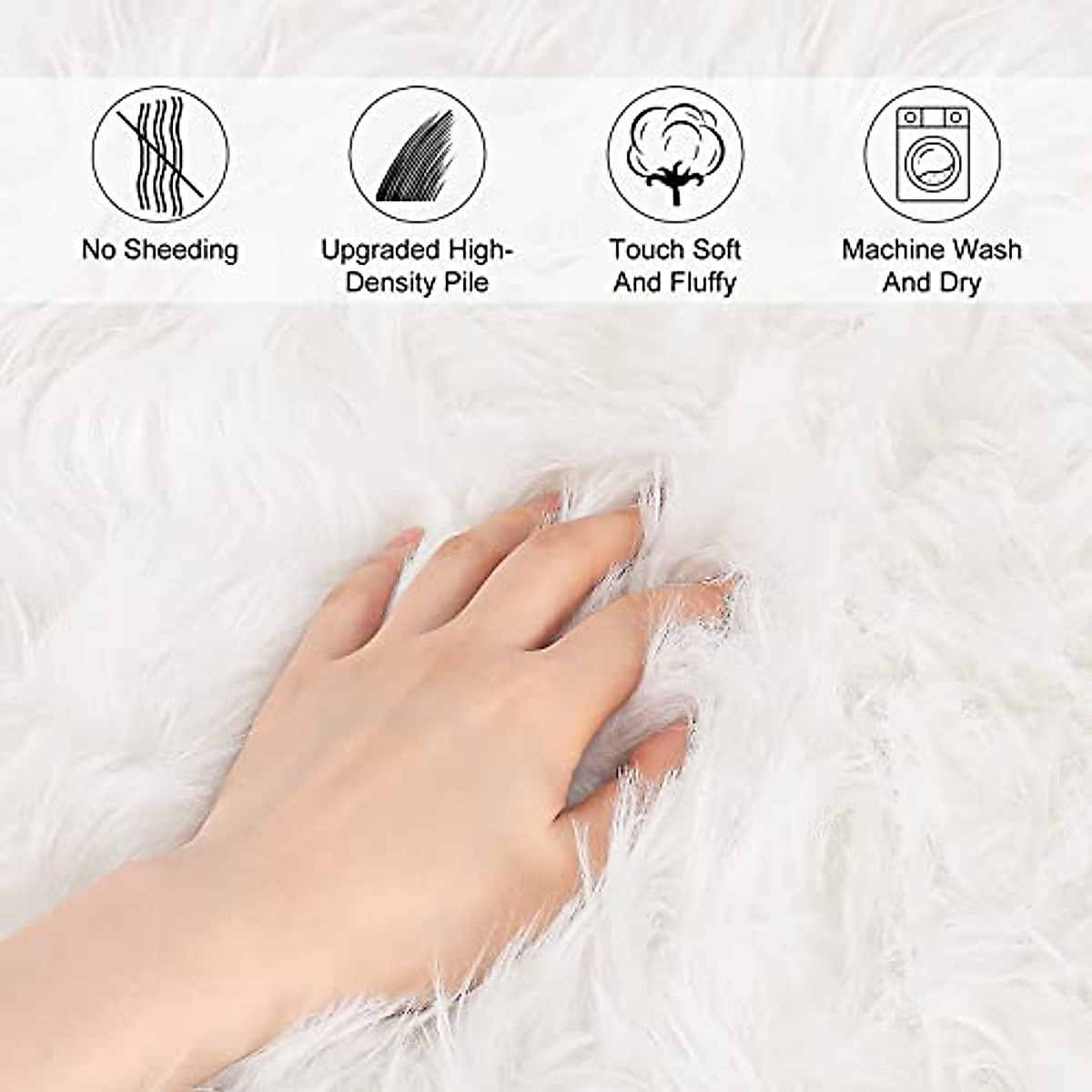 QHWLKJ Faux Sheepskin Fur Rug,White Soft Fluffy Shaggy Area Rug Ultra Soft 2 x 5.3 Feet Sheepskin Fur Rug for Bedroom Sofa Living Room Floor Kids Room