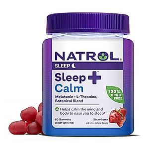 Natrol Sleep+ Calm Melatonin Gummies for Adults, Sleep Gummies, Strawberry Flavor, 60 Gummies, 30 Day Supply