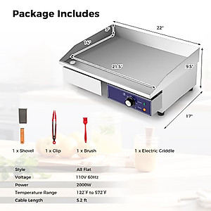 Giantex Commercial Electric Griddle 22" - 110V 2000W Countertop Griddle with Cast Iron Griddle Plate & Stainless Steel Frame, Restaurant Teppanyaki Flat Top Grill, Adjustable Temp Control 122℉-572℉