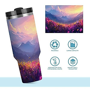 FRCSDIY Beauty Garden Insulated Tumbler with Handle and Straw Lid,40oz Leakproof Stainless Steel Cup BPA-Free Water Bottle