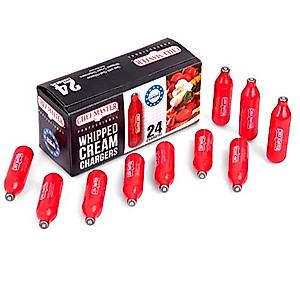 Chef-Master Whipped Cream Chargers, Nitrous Oxide Whipped Cream Cartridge PACK OF 24, Whip Cream Dispensers Chargers, Made in Europe
