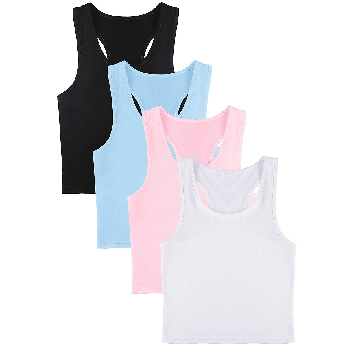 Boao 4 Pieces Basic Crop Tank Tops Sleeveless Racerback Crop Top for Women (Black, White, Blue, Pink, Large)