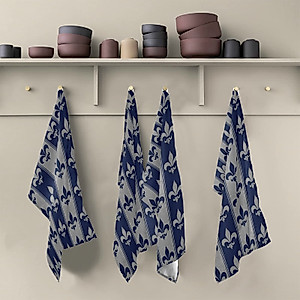 ALAZA Navy Blue and Gray Fleur De Lis Kitchen Towels Absorbent Dish Towels Soft Wash Clothes for Drying Dishes Cleaning Towels for Home Decorations Set of 6, 28 X 18 Inch