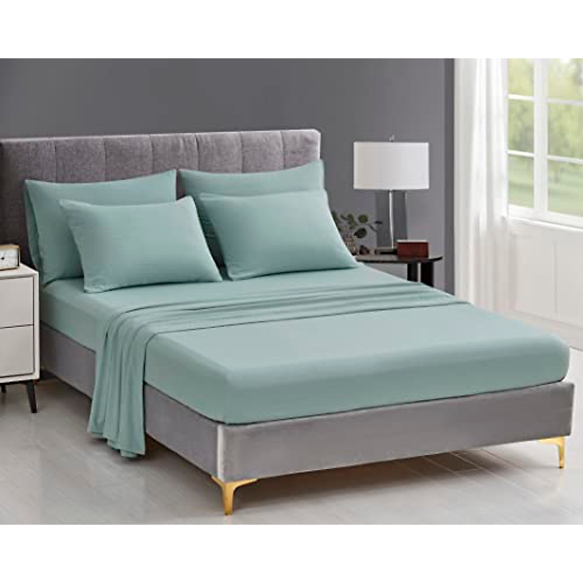 Chezmoi Collection Piper Twin Bed in a Bag 5-Pieces Honeycomb Geometric Hexagon Quilted Soft Washed Double Brushed Microfiber Comforter with Sheets Lightweight All Season Bedding Set (Twin, Aqua)